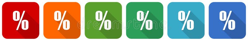 Percent, Sale Icon Set, Flat Design Vector Illustration in 6 Colors ...