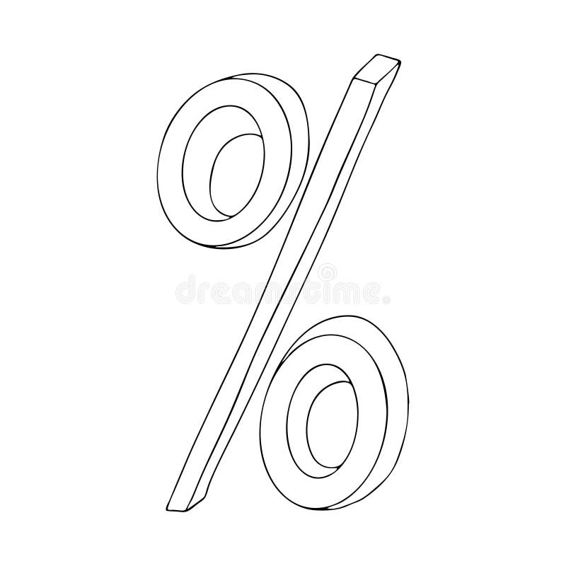The Percent Sign is Drawn in the Doodle Style.Black and White Image ...