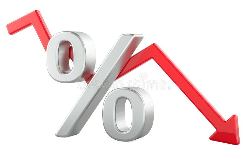 Percent Symbol with Down Red Arrow, 3D Rendering Stock Illustration - Illustration of investment ...
