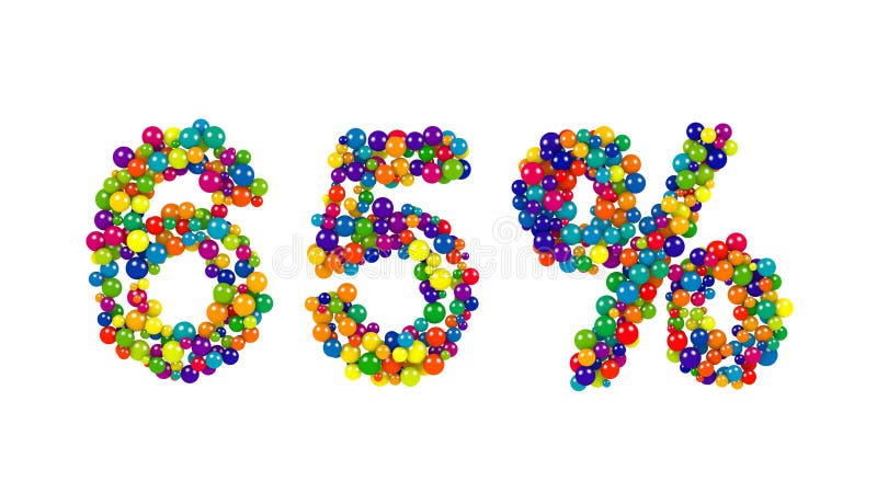 65 Percent Symbol with Dynamic Vivid Colored Balls Stock Illustration ...