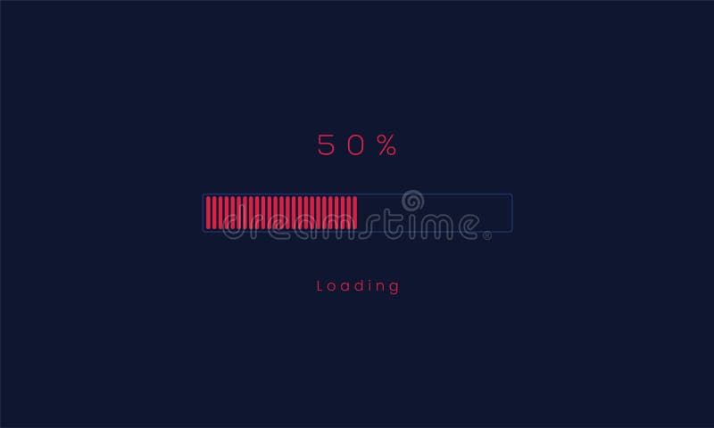 50 Percent Uploading Progress Bar Red Loading And Processing Menu Bar Design Stock Vector