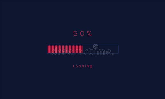 50 Percent Uploading Progress Bar, Red Loading and Processing Menu Bar Design Stock Vector ...