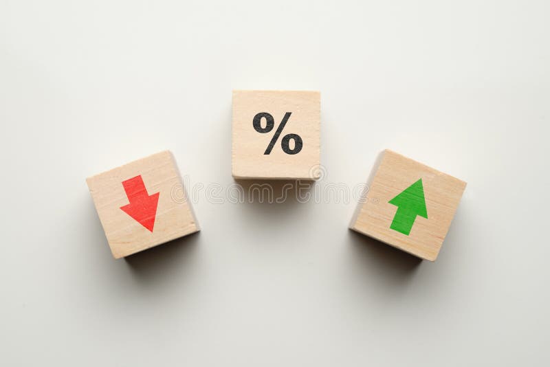 Percentage Concept in Finance Increase or Decrease with Icons on Wooden Blocks Stock Image ...