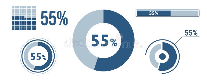 55 Percentage Infographic Set. Fifty-five Circle Diagram, Pie Donut ...