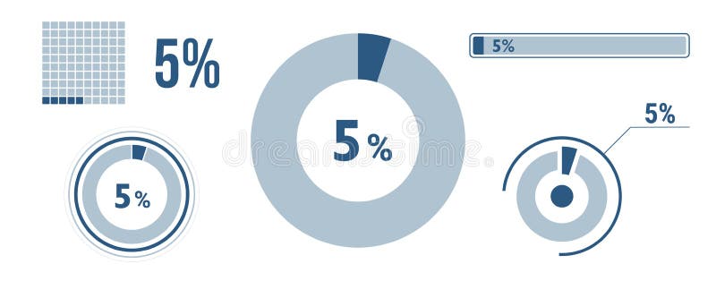 5 Percentage Infographic Set. Five Circle Diagram, Pie Donut Chart ...