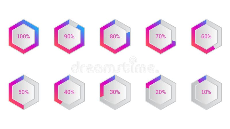 Percentage Infographics Elements Set in Shape of Hexagon with Gradient ...