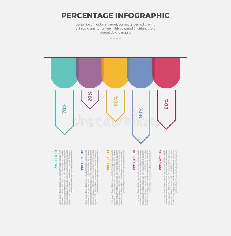 Percentage or Percent Infographic Outline Style with 5 Point Template ...
