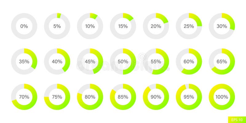 Set of Green and Yellow Gradient Infographic Percentage Pie Chart Icons ...