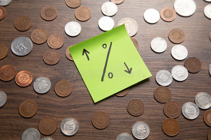 Percentage Symbol on Sticky Note with a Coins Stock Photo - Image of ...