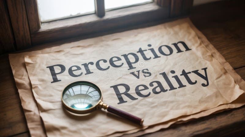 Perception Vs Reality on a Textured Paper Background Stock Photo ...