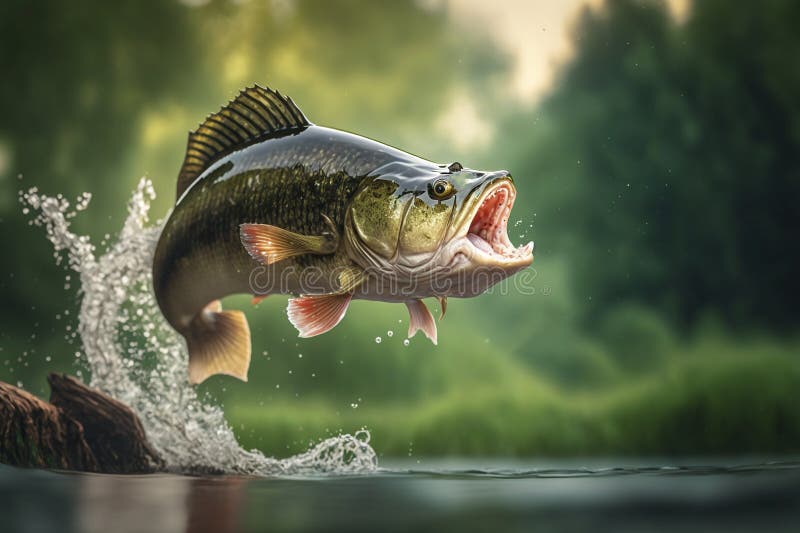 Perch Jump Out of the Water, Big Fish. Generative AI Stock Illustration ...