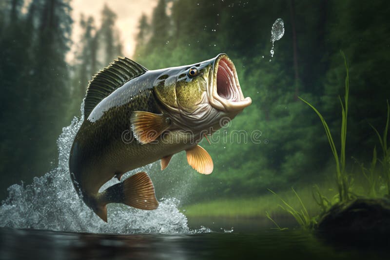 Perch Jump Out of the Water, Big Fish. Generative AI Stock Illustration ...