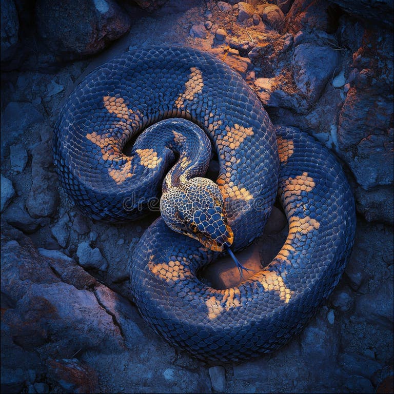 Perched on Dust-covered Eggs, a Blue Snake Lies. Stock Photo - Image of ...