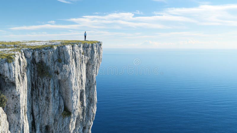 Perched on a Rocky Cliff, a Solitary Person Reflects on the Endless ...