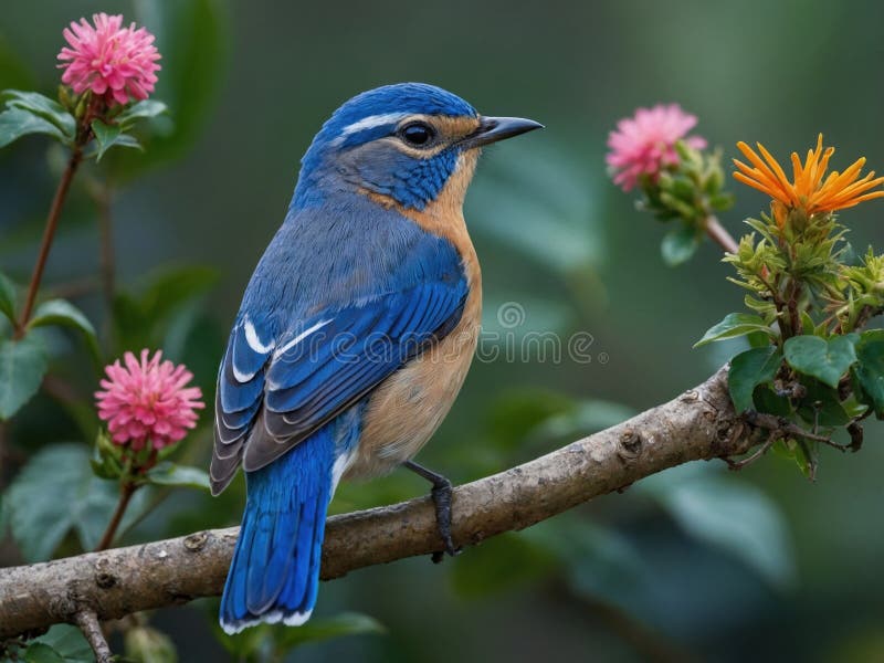 Beautiful Blue Bird on the Tree. Stock Illustration - Illustration of ...
