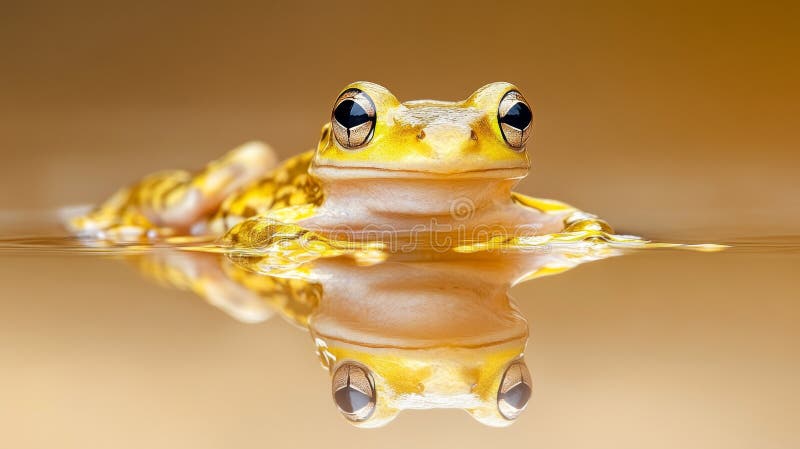 Perched on a Wet Surface in a Serene Environment, a Vibrant Orange Frog ...