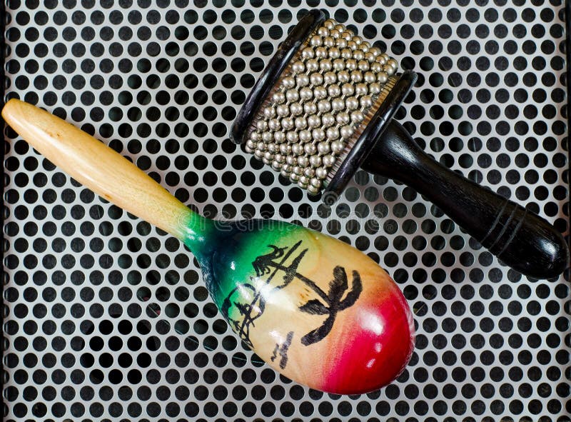 Percussion Accessories on Metal Surface Stock Photo - Image of samba ...