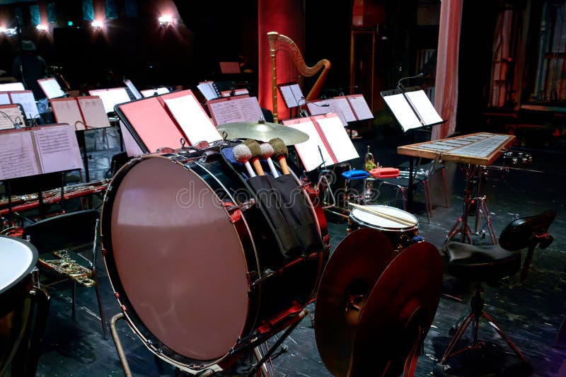 Percussion Group on the Stage of a Symphony Orchestra Stock Image ...