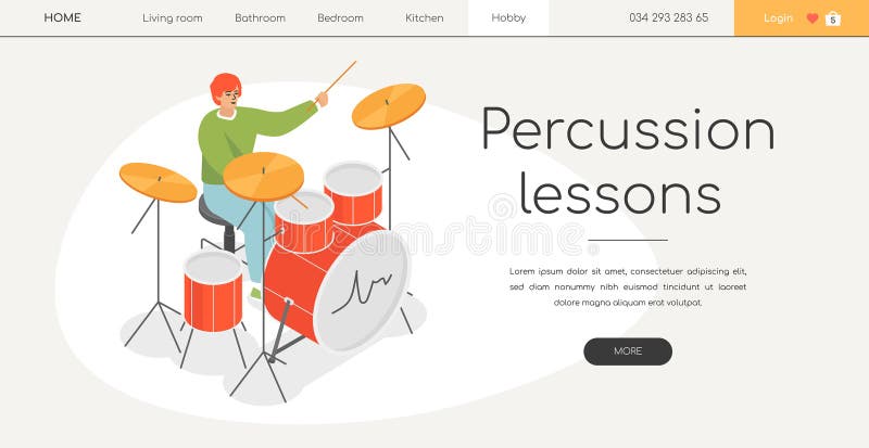 Percussion Lesson for a Drummer - Modern Isometric Web Banner Stock ...