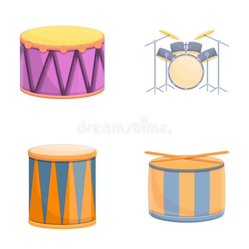 Percussion Tool Icons Set Cartoon Vector. Drum of Different Style and ...