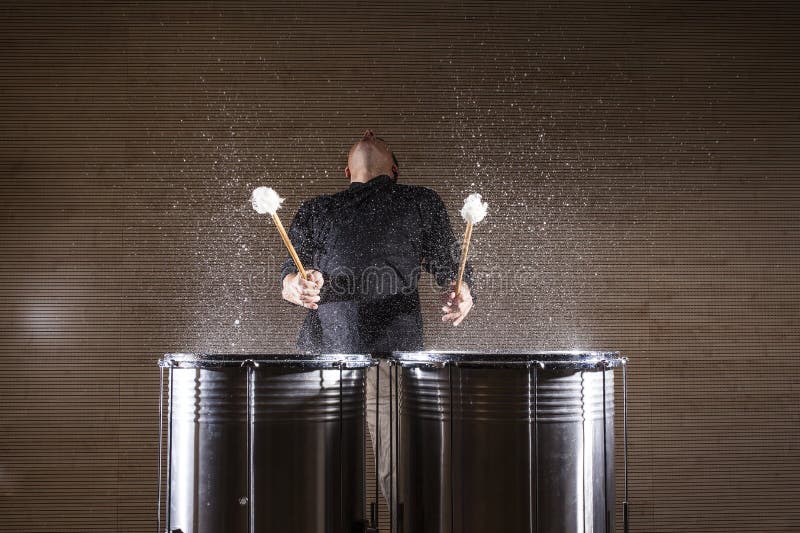 Percussionist Practicing with Two Drums Stock Image - Image of cheerful ...