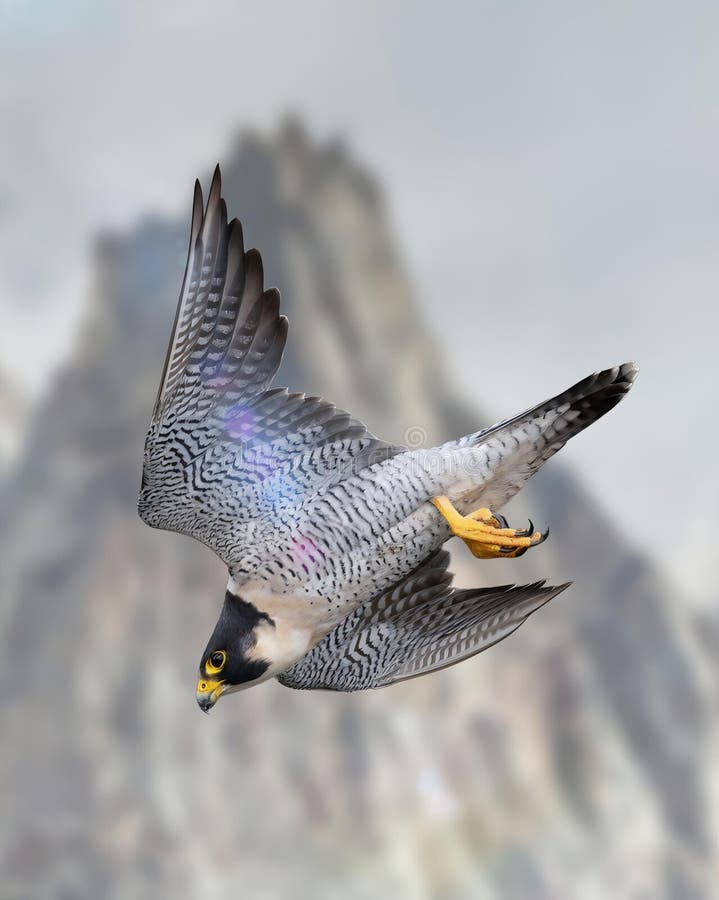 A Peregrine Falcon in Fast Flight, Its Feathers are Gray and Black, Its ...