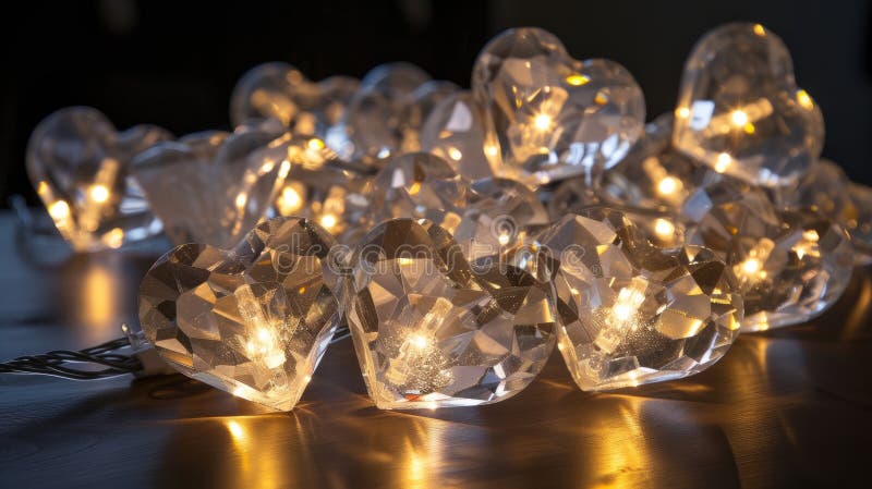 A Group of Crystal Heart-shaped Lights on a Table. Stock Illustration ...