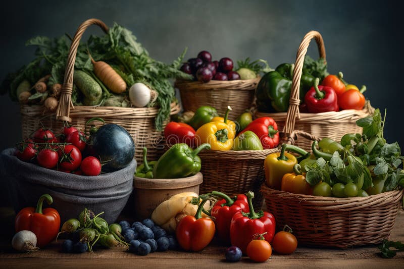 Perfect Baskets of Vegetables on a Pastel Background Stock Illustration ...