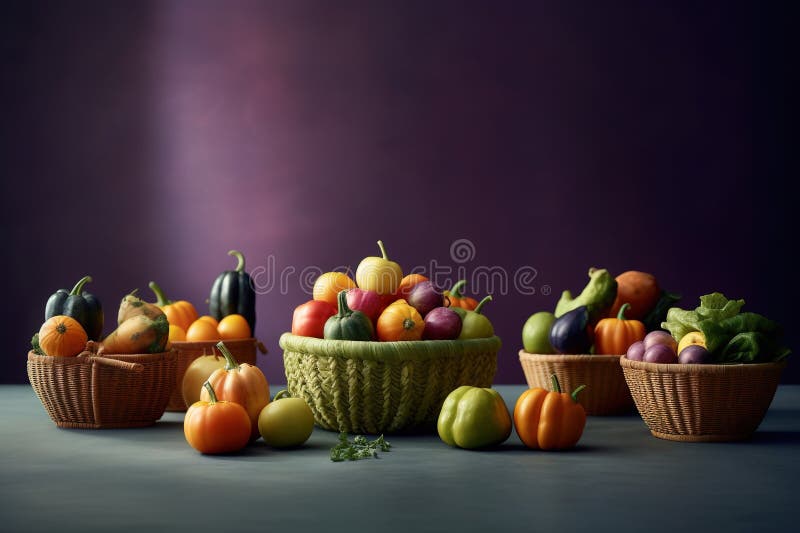 Perfect Baskets of Vegetables on a Pastel Background Stock Illustration ...