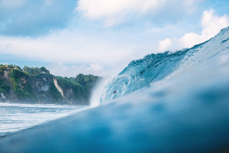 Perfect Big Breaking Barrel Wave in Ocean, Bali Stock Photo - Image of ...