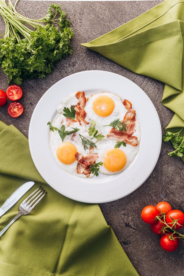 Perfect Breakfast with Bacon and Eggs in the Morning. Stock Photo ...