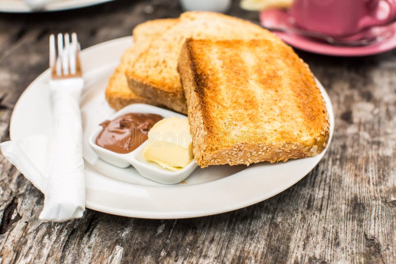Perfect Breakfast. Toast with Butter and Chocolate Paste Stock Photo ...