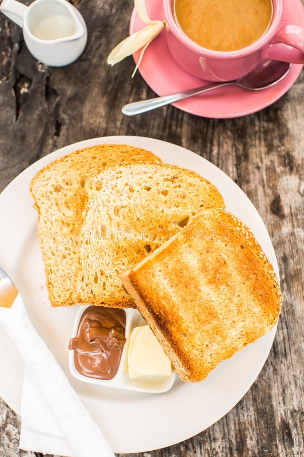 Perfect Breakfast. Toast with Butter and Chocolate Paste Stock Image ...