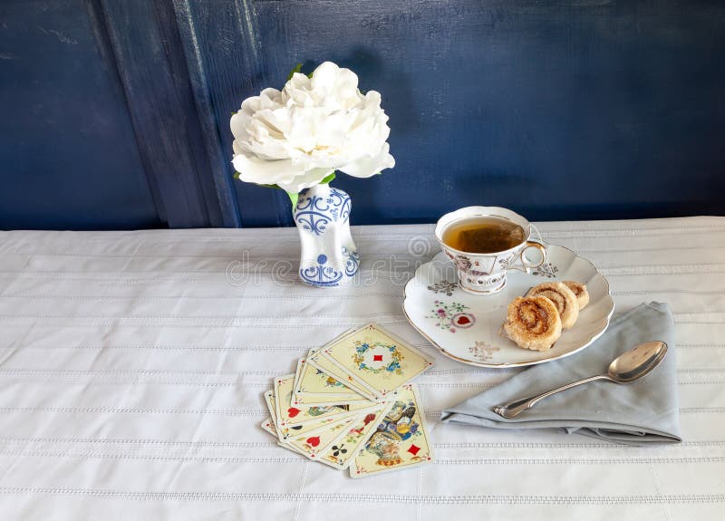 The Perfect Bridge Card Hand with a Cup of Tea Stock Photo - Image of ...