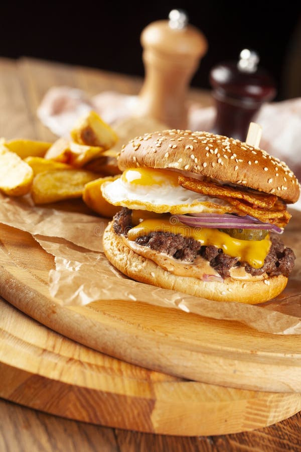 Perfect Burger with Meat Isolated on White Background, Post-processed ...