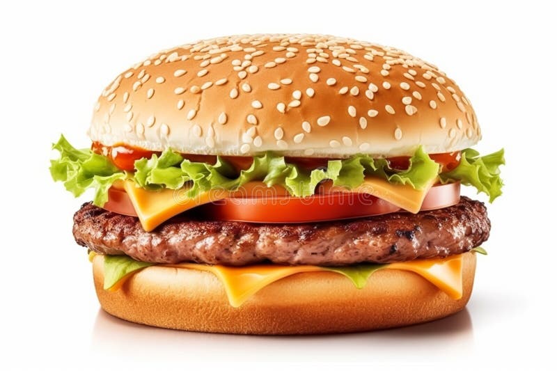 Perfect Burger with Meat Isolated on White Background, Post-processed ...