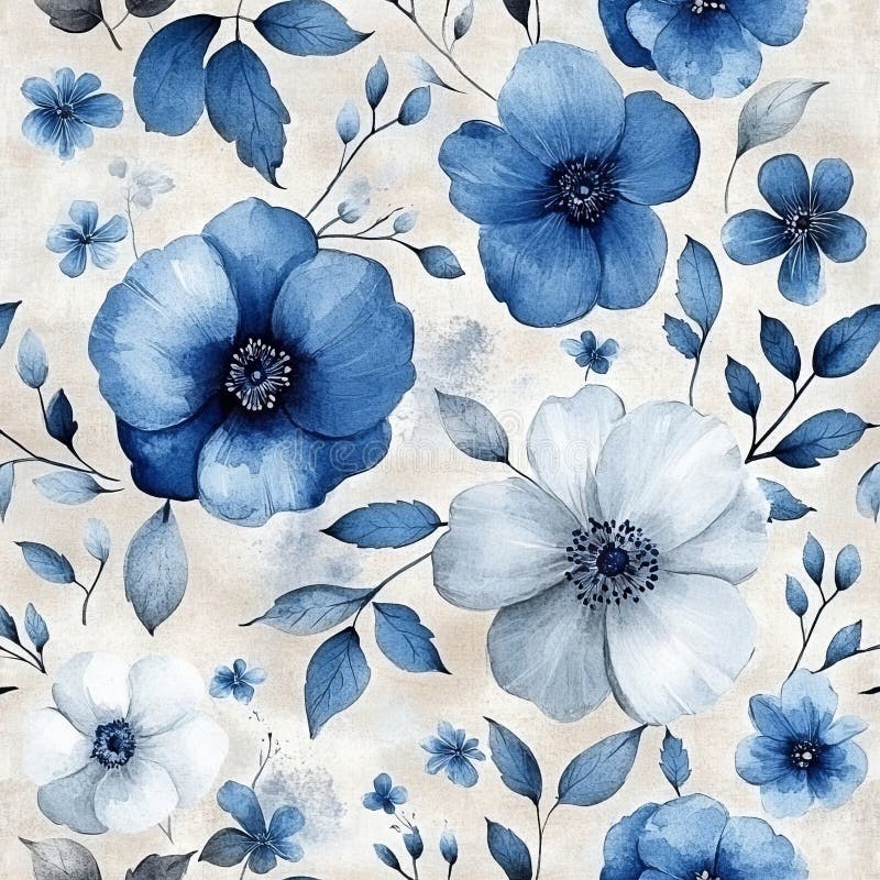 A Perfect Canvas with a Pattern of Blue Floral Designs Stock Image ...
