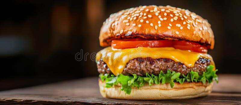 Perfect Cheeseburger on a Wooden Table with Copy Space Stock Image ...