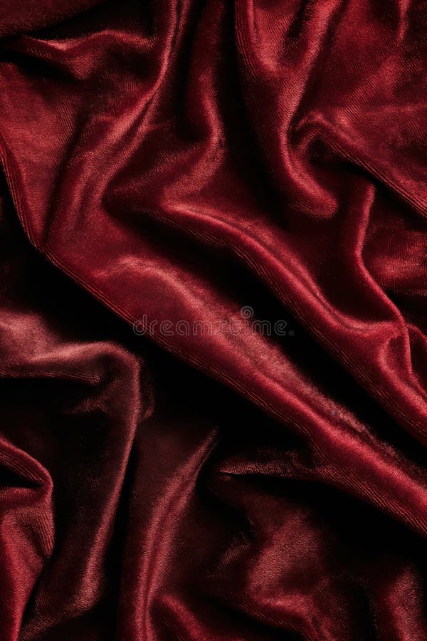 Deep Red Velvet Fabric Texture Close-up with Crumpled Folds, Rich ...