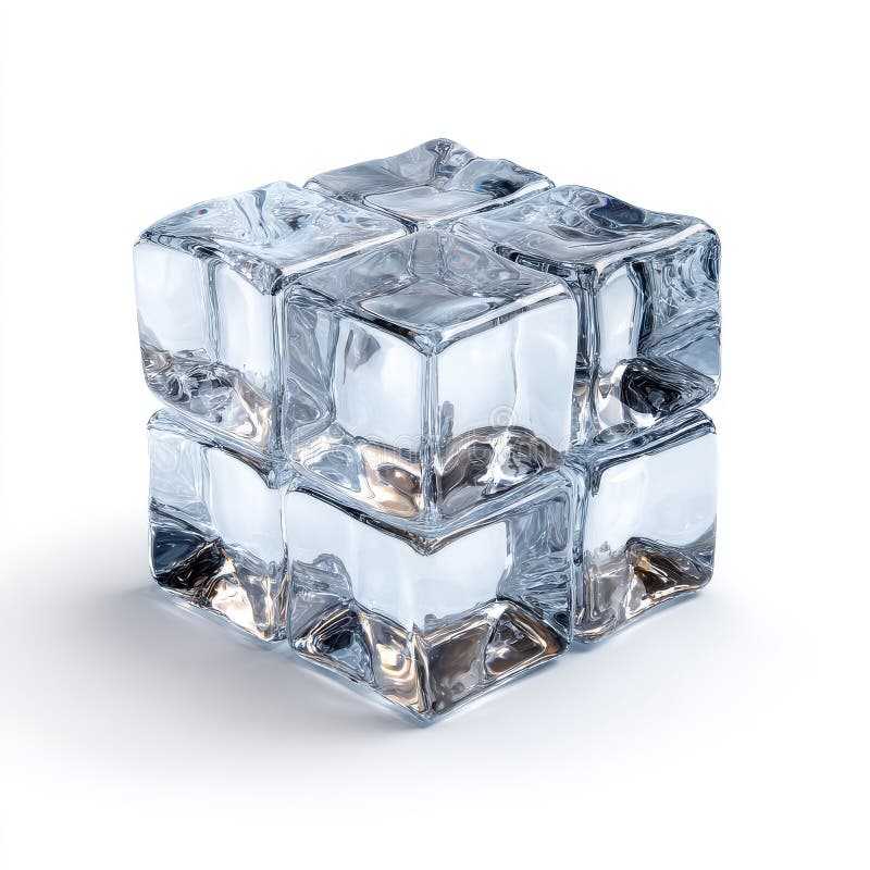 Perfect Cube of Crystal Clear Ice Cubes on White Background Stock ...