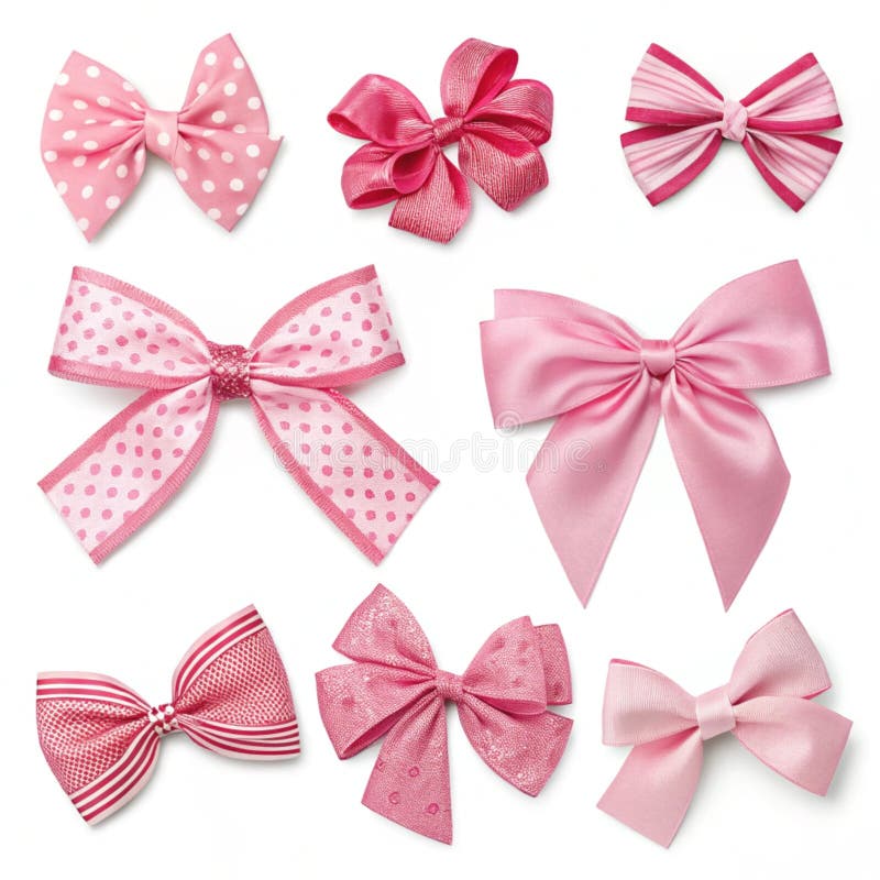 Perfect 2D Drawing Pink Bows Variety on White Background Stock ...