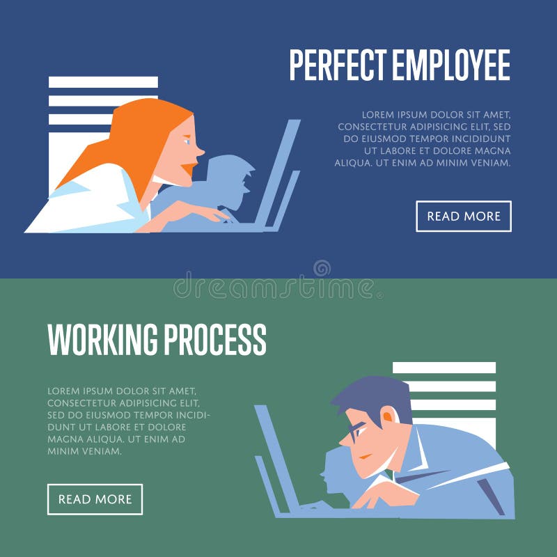 Perfect Employee and Working Process Banners Stock Vector ...