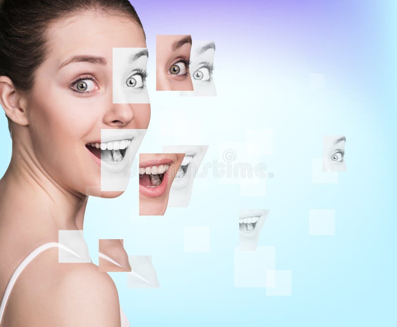 Perfect Female Face Made of Different Faces Stock Photo - Image of ...