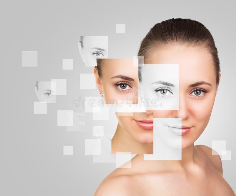 Perfect Female Face Made of Different Faces Stock Image - Image of ...