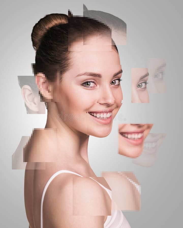 Perfect Female Face Made of Different Faces Stock Image - Image of ...