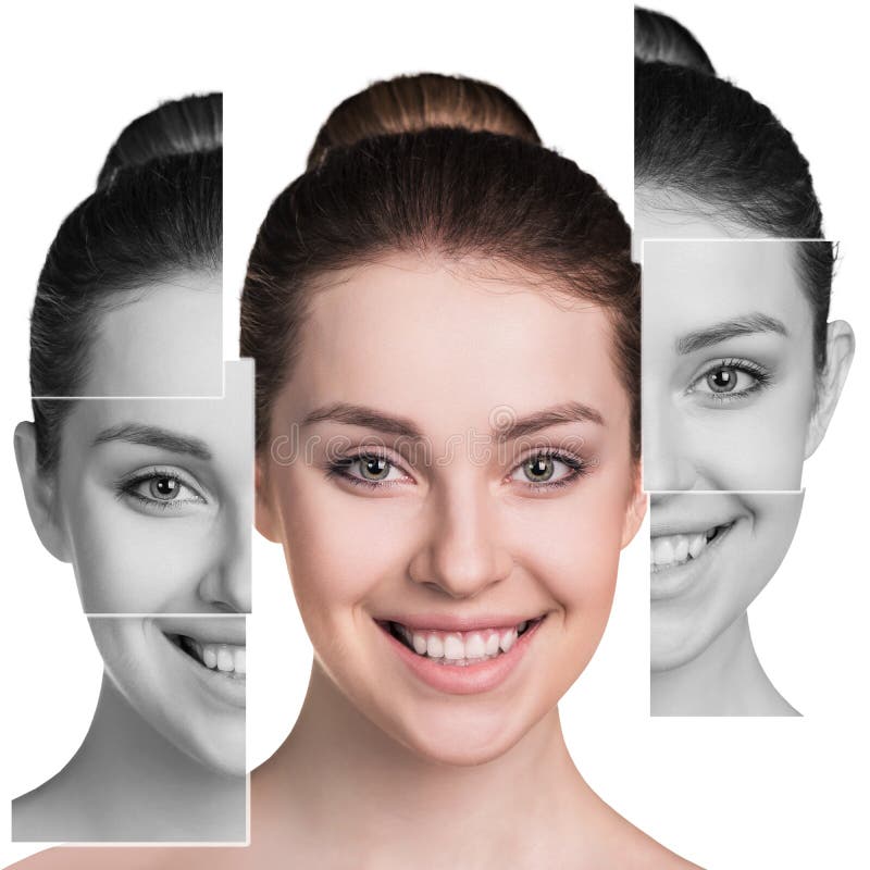 Different Female Faces with Lifting Arrows. Stock Image - Image of ...