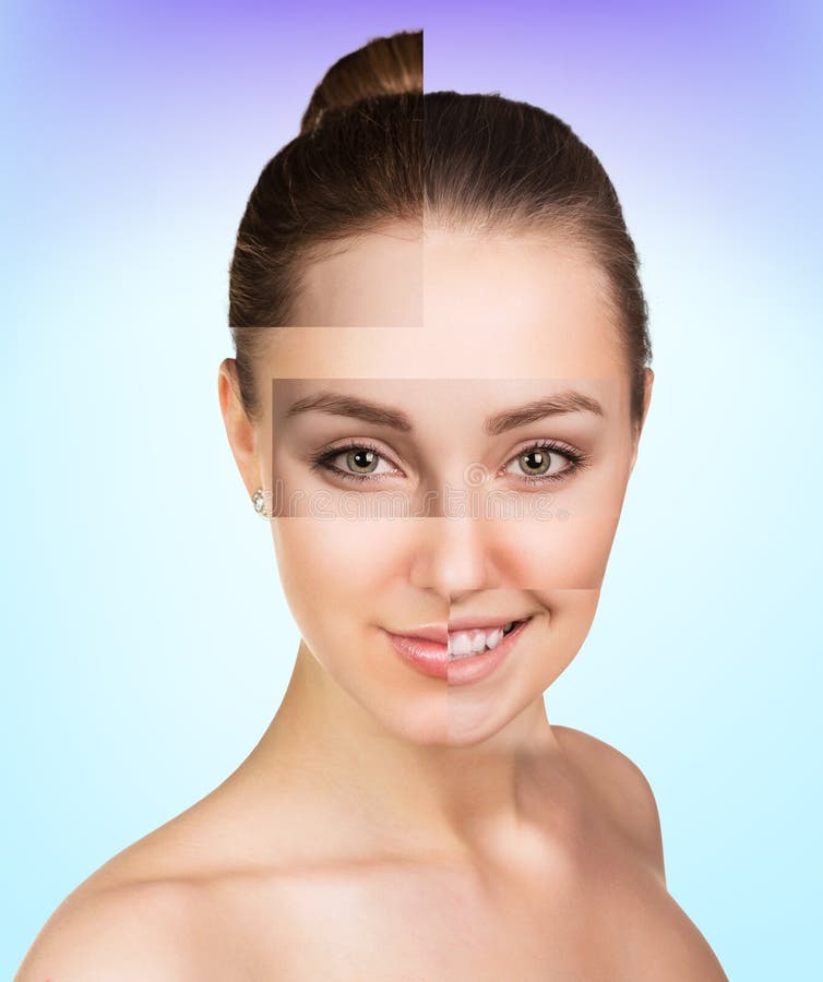 Perfect Female Face Made of Different Faces Stock Image - Image of ...