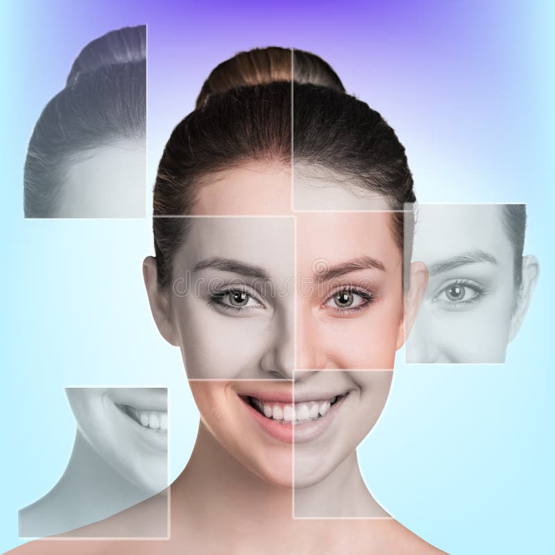 Perfect Female Face Made of Different Faces Stock Image - Image of ...