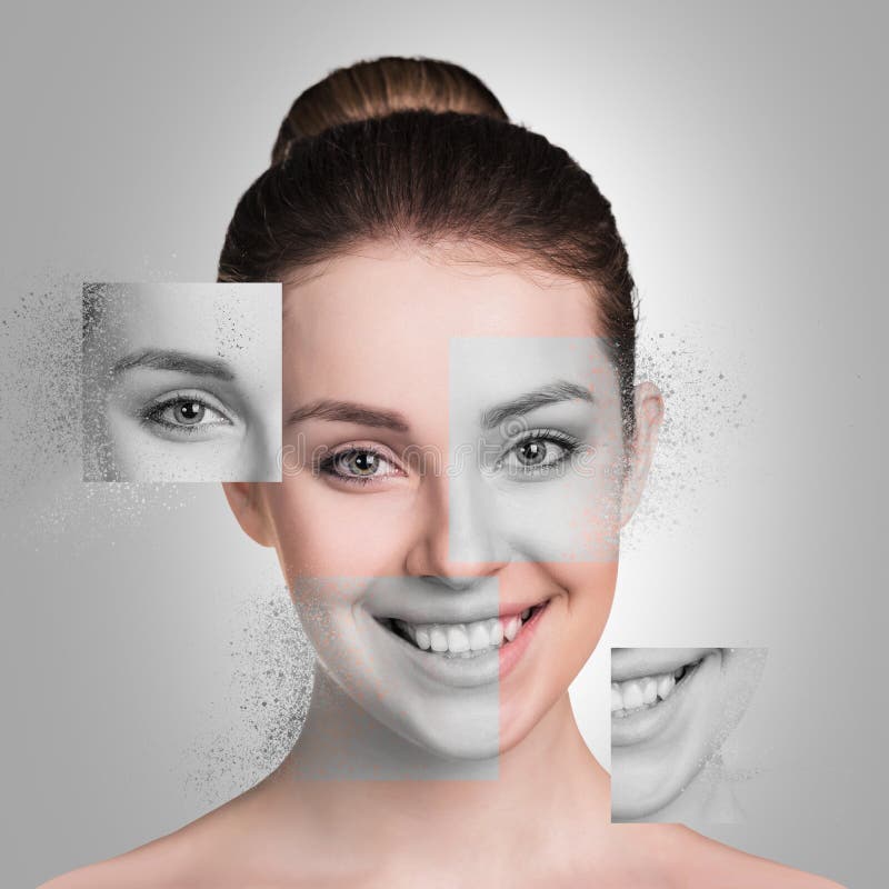 Perfect Female Face Made of Different Faces Stock Image - Image of ...