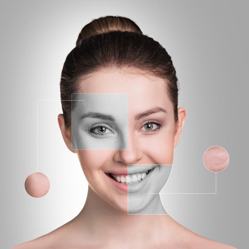 Perfect Female Face Made of Different Faces Stock Photo - Image of ...